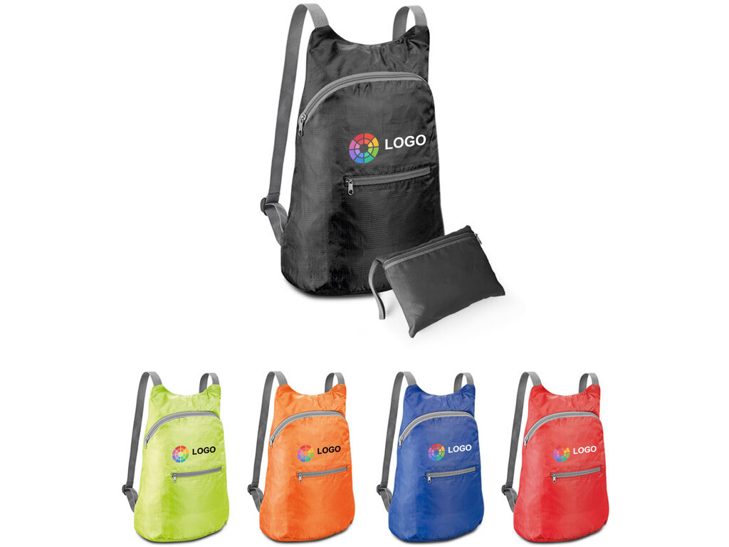 Mochila plegable personalizada de poliéster y bolsillo central