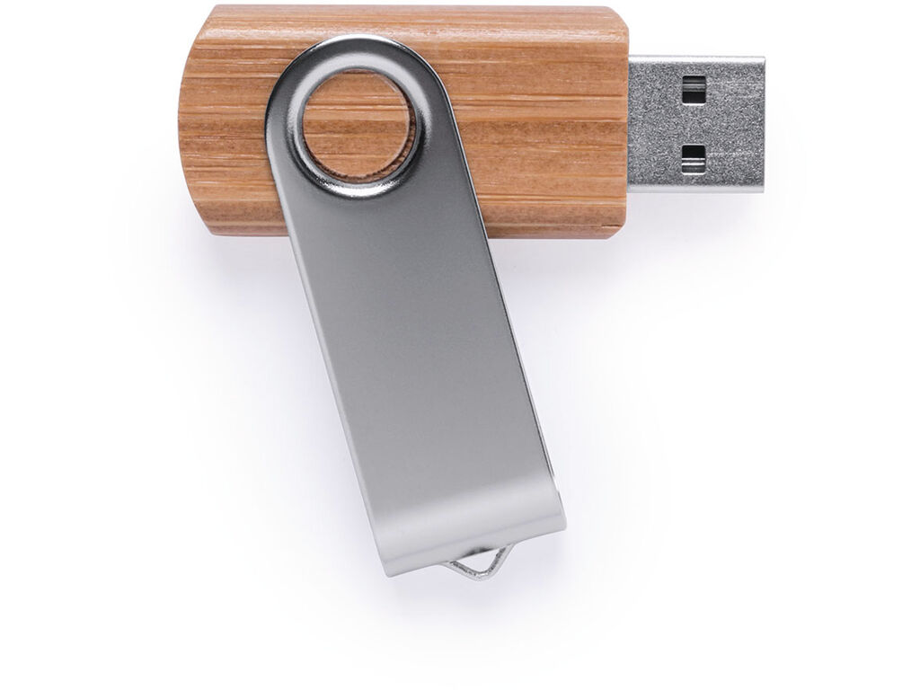 Memoria USB giratoria ecológica de bambú/metal 16GB (mín. 10)