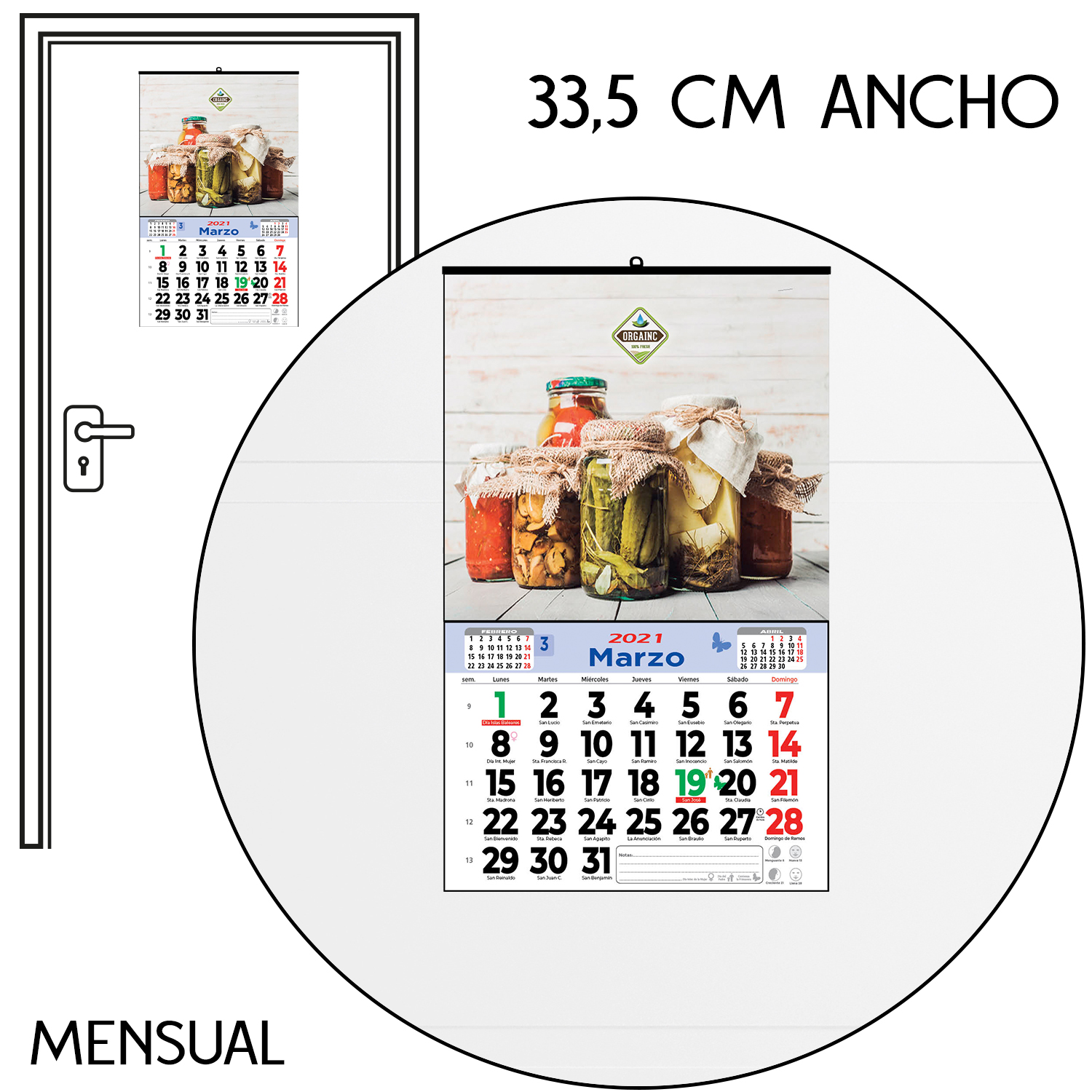 Calendario De Pared 2022 Mensual Ancho 33 5 Cm