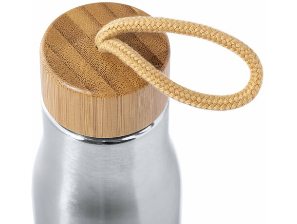 Botella inox. personalizada con tapón de bambú y cinta (600ml)