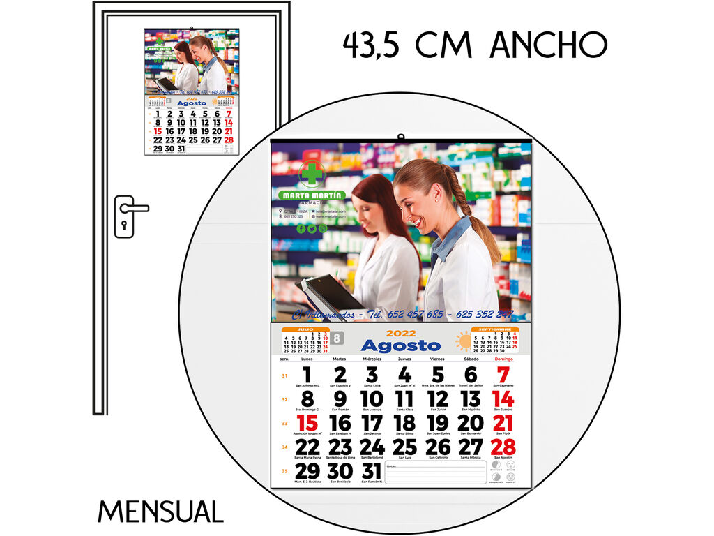 Calendario De Pared 2025 Mensual Carátula Cartón Ancho 43 5 Cm